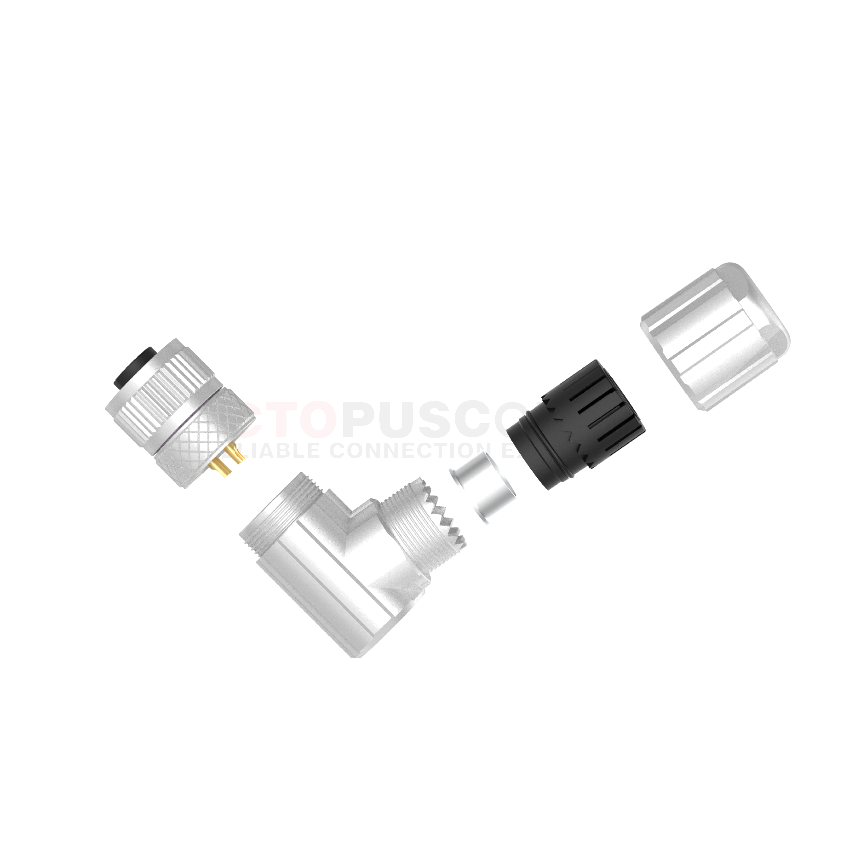 M12 D Coded Connectors Right Angle Metal Assembled 4PIN Female Solder ...